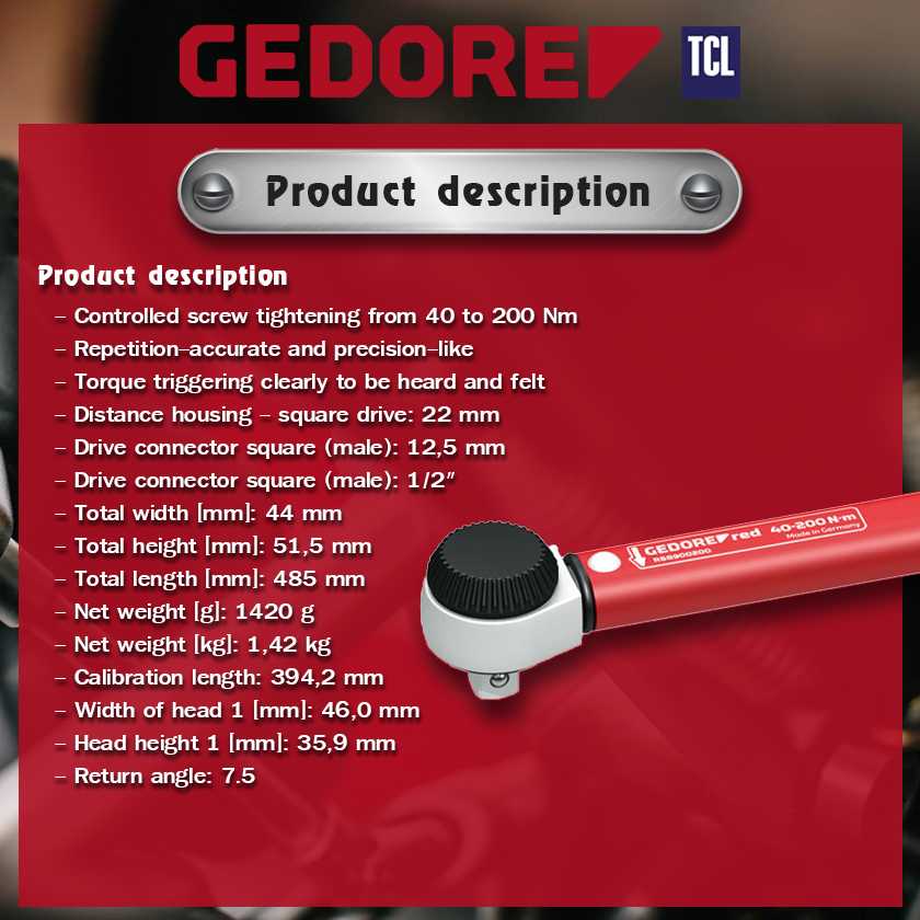 Gedore Red ประแจปอนด์ 1/2” 40-200 Nm รุ่น R68900200 | LINE SHOPPING