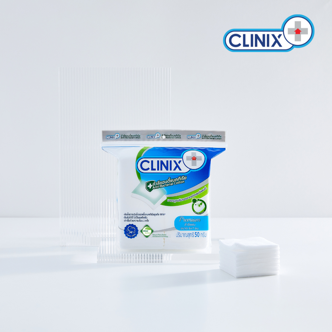 6x - Clinix Antibac Cotton Pad : สำลีแผ่นแอนตี้แบค 50 กรัม | LINE SHOPPING