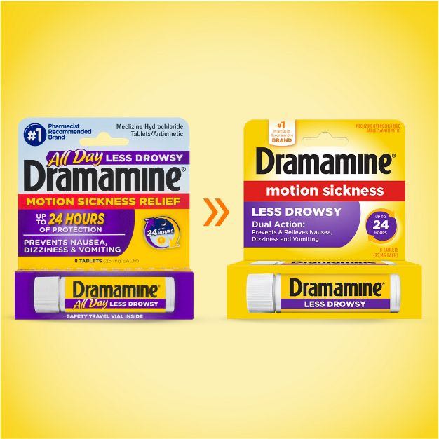 ยาบรรเทาอาการวิงเวียนจากการเดินทาง Dramamine Motion Sickness Relief - All Day Less Drowsy | LINE ...