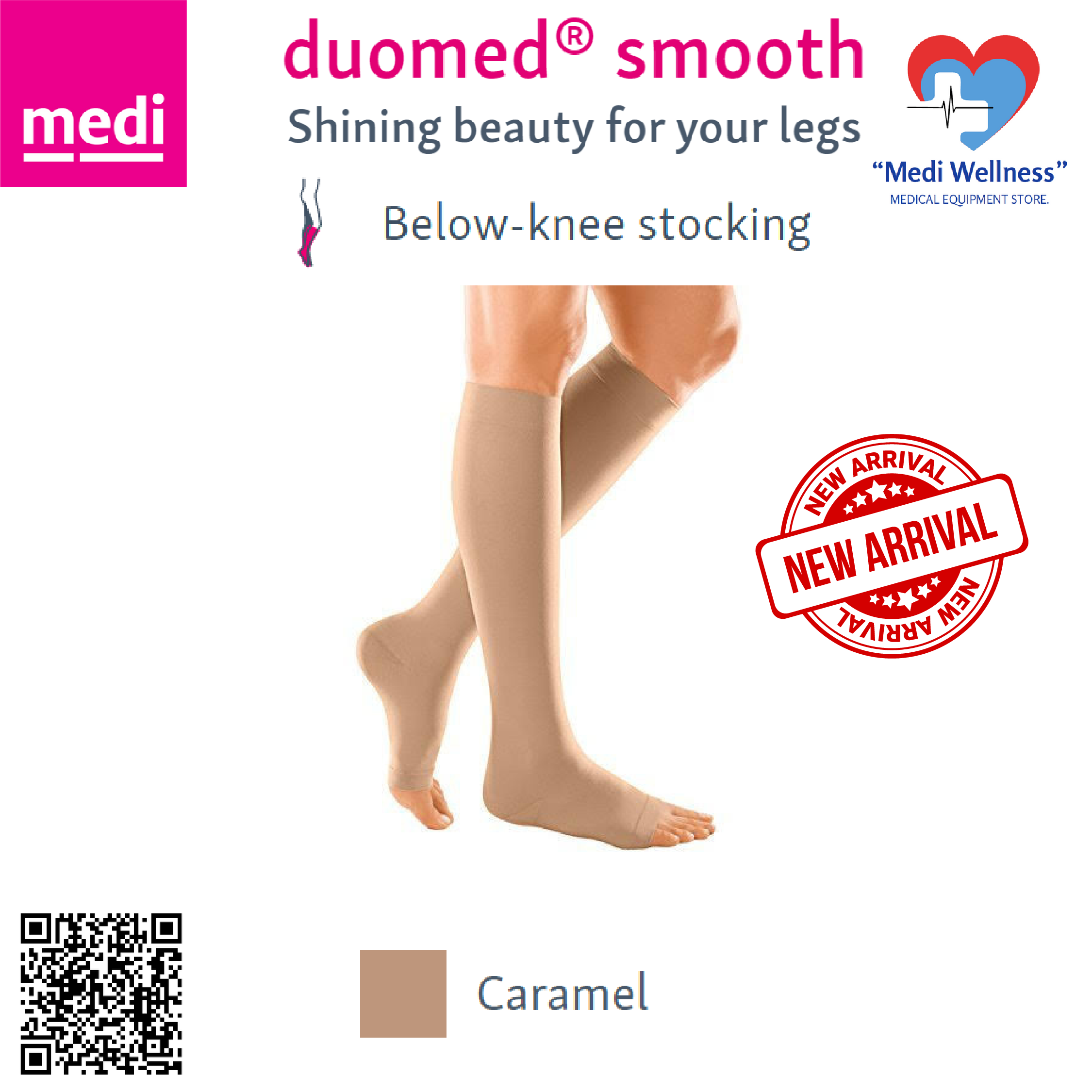 Medi Duomed (Smooth) ระดับใต้เข่า Calf สีเนื้อคาราเมล เปิดปลายเท้า แรงดันระดับ2 (Class2 23-32 ...