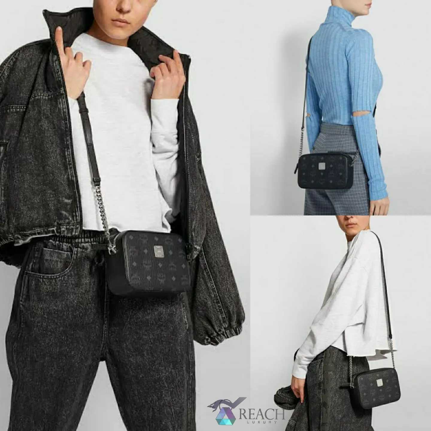 NEW MCM Visetos Camera Black Crossbody Bag | LINE SHOPPING