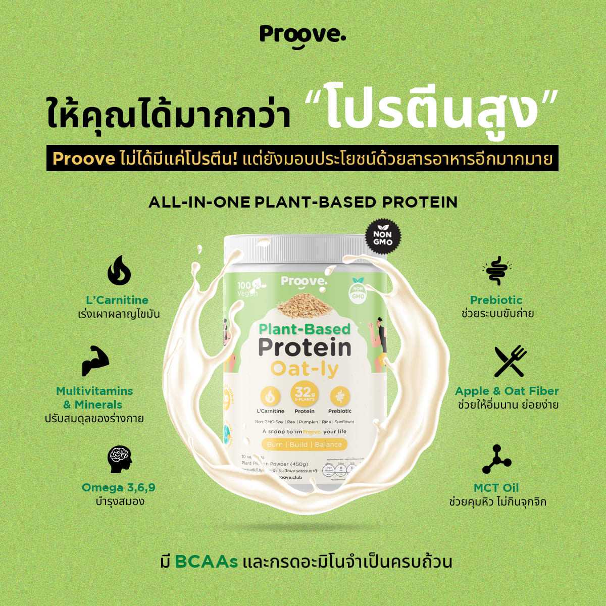 Proove โปรตีนพืช รสโอ๊ตลี่ 5 Plant Protein 450 g. ให้โปรตีนสูง 32 g ...