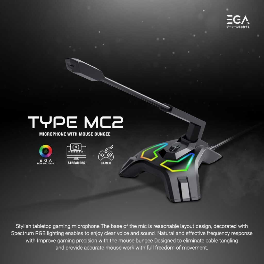 EGA TYPE MC2 ไมโครโฟนและเมาส์บันจี้ในตัว 100Hz-10kHz ไฟ RGB หมุน 360 ...