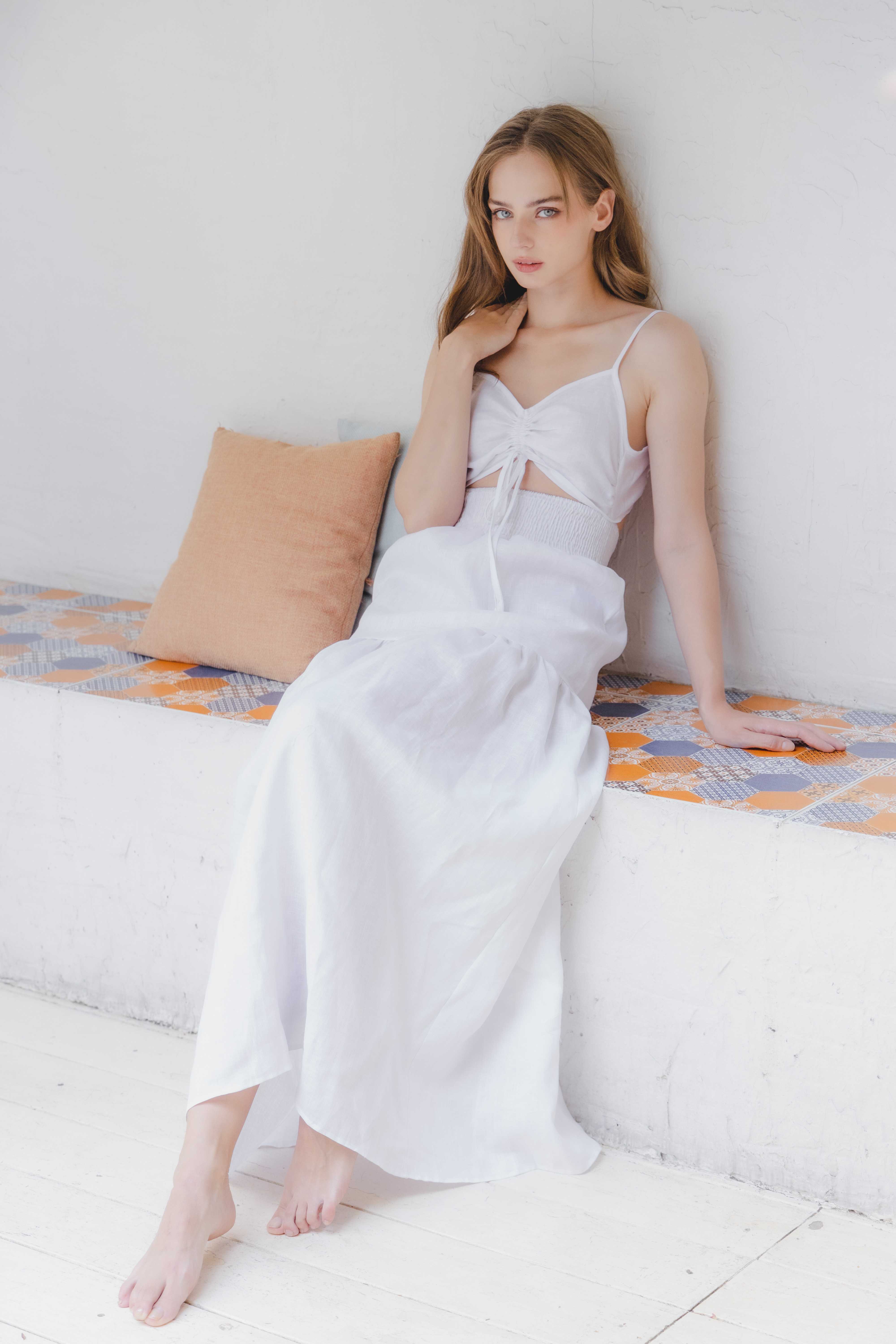 MIRA VALENTINA dress เดรสลินินสายเดี่ยวผูกหลัง (color: whtie) | LINE ...