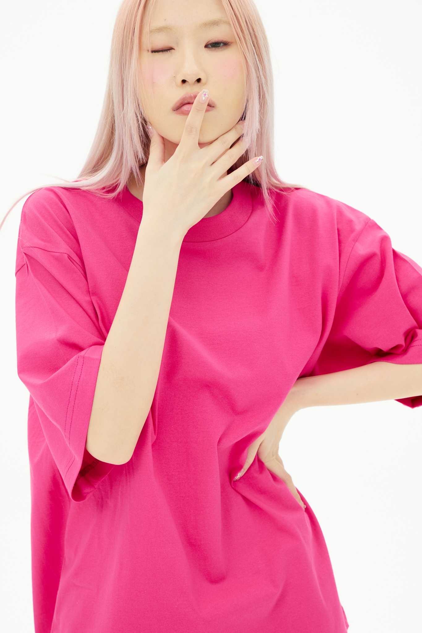 OV10 fuchsia เสื้อยืดสีบานเย็น Cotton20 Oversize | LINE SHOPPING