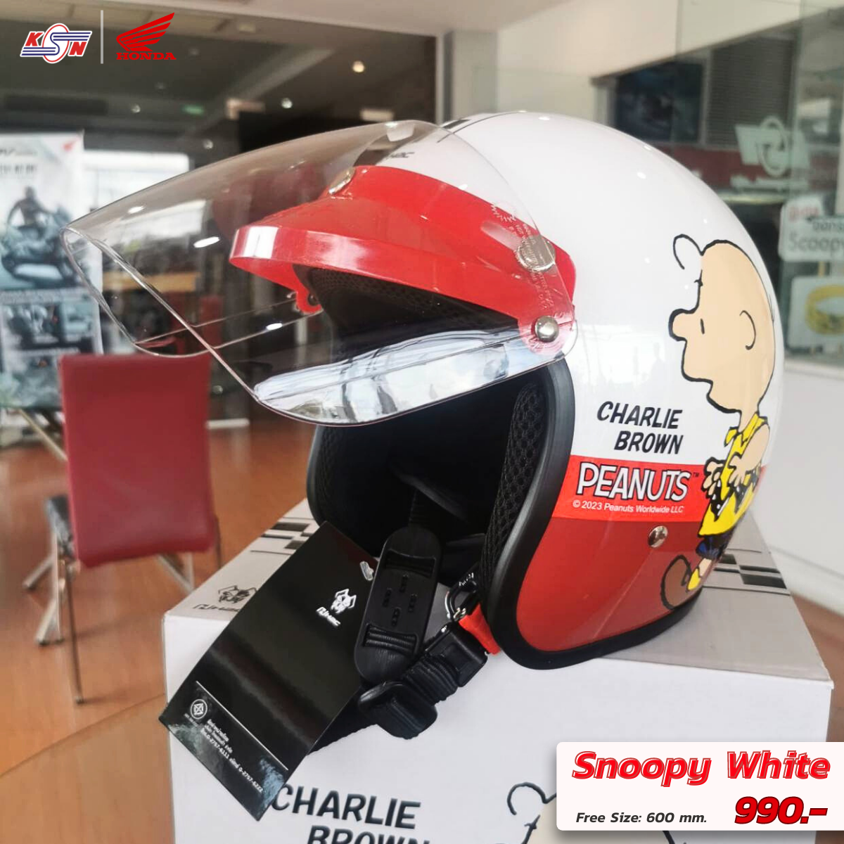 หมวกกันน็อคเต็มใบแบบเปิดหน้า H2C Snoopy (สนู๊ปปี้ สีขาว-แดง) | LINE SHOPPING