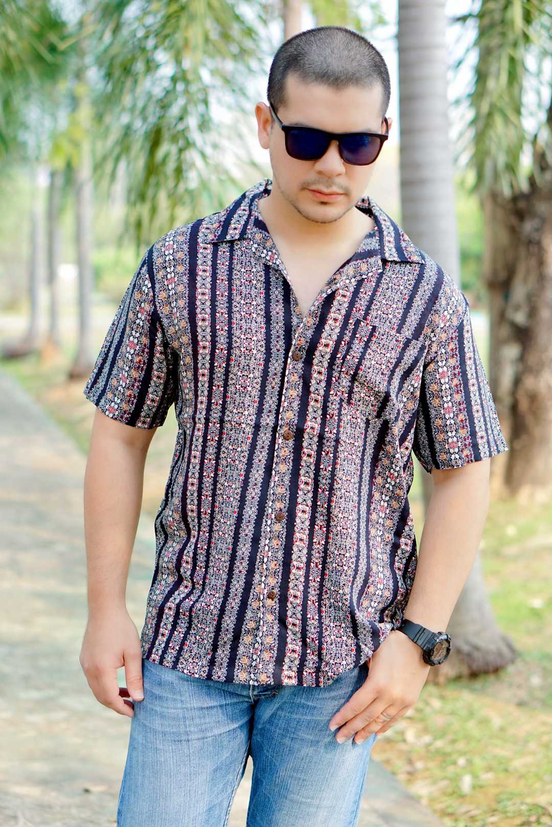 CHALEE เสื้อฮาวาย ลายโบฮีเมียนดอกเล็ก | LINE SHOPPING