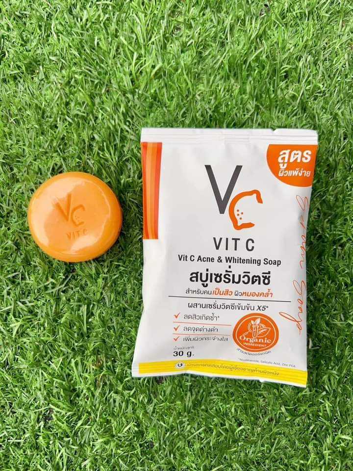 สบู่เซรั่มวิตซี สบู่วิตซี น้องฉัตร Vit C Ance & Whitening soap 30 กรัม ...