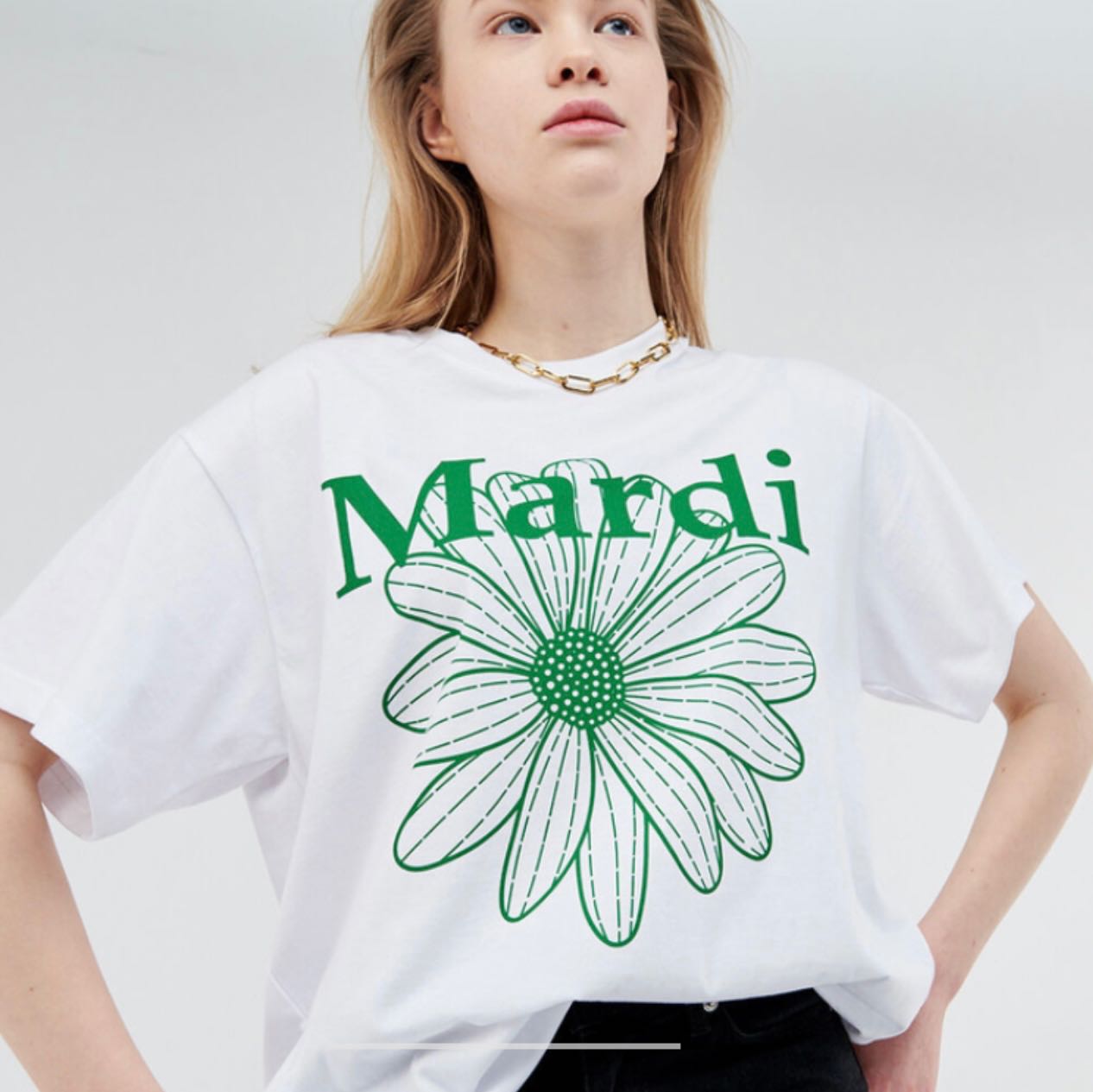 MARDI MERCREDI FLOWERMARDI TSHIRT WHITE_GREEN | LINE SHOPPING