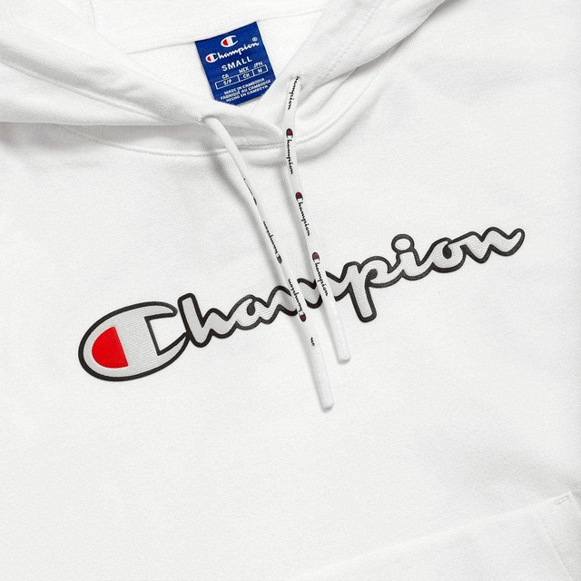 CHAMPION SCRIPT LOGO WHITE HOODIE | LINE SHOPPING