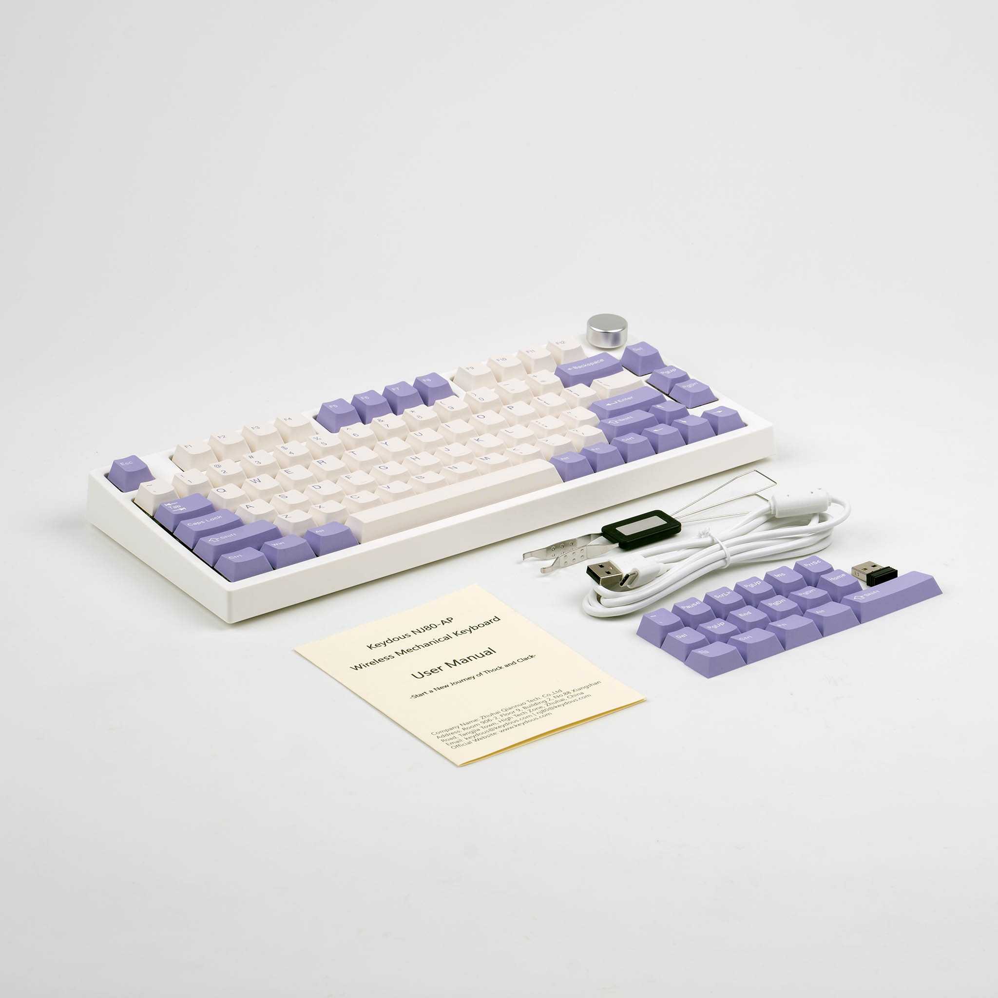 คีย์บอร์ด Keydous NJ80 White Purple RGB 3 Mode RGB Hotswap 2.4g ...