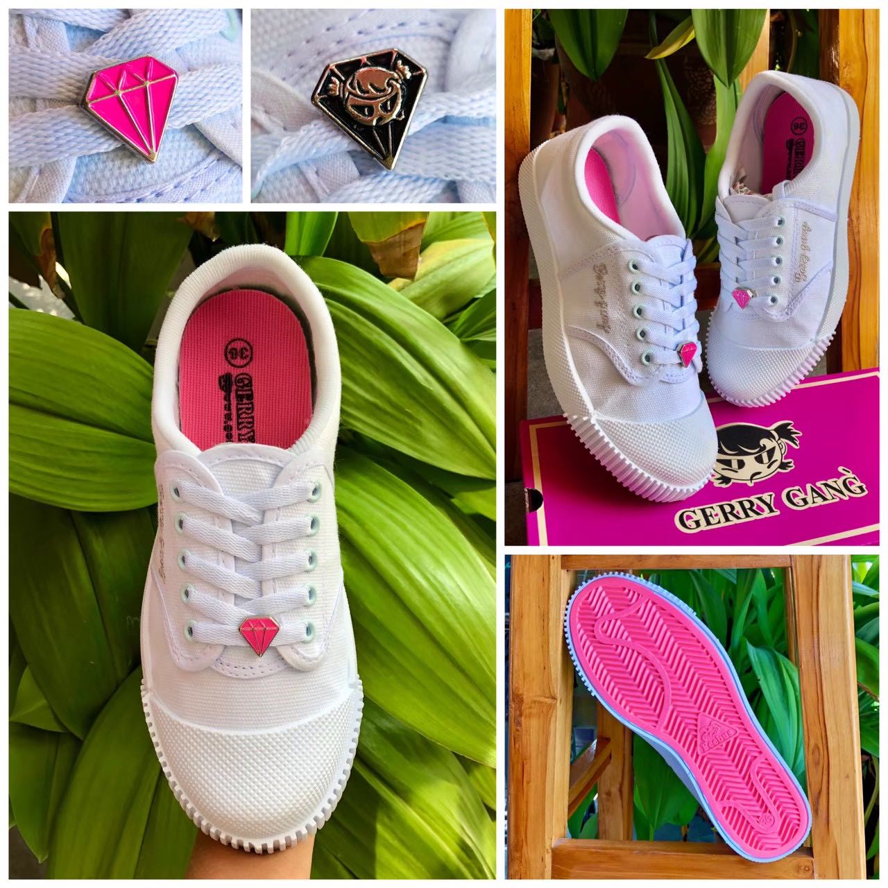 Gerry Gang เกิร์ลลี่แก๊งค์ รองเท้าพละ ผ้าใบสีขาว ผูกเชือก (ขอบนวม พื้น ...