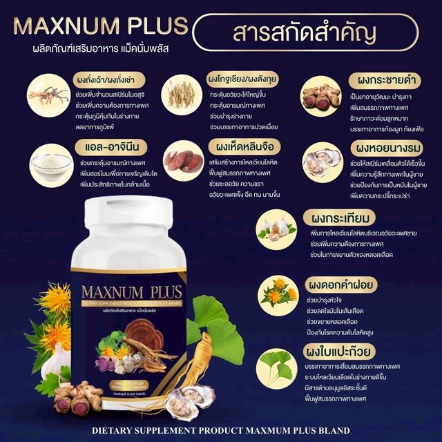 แม็คนั่มพลัส Maxnum Plus ผลิตภัณฑ์เสริมอาหาร สมุนไพรอาหารเสริม ชูกำลังเพิ่มพลังชาย 30 แคปซูล ...