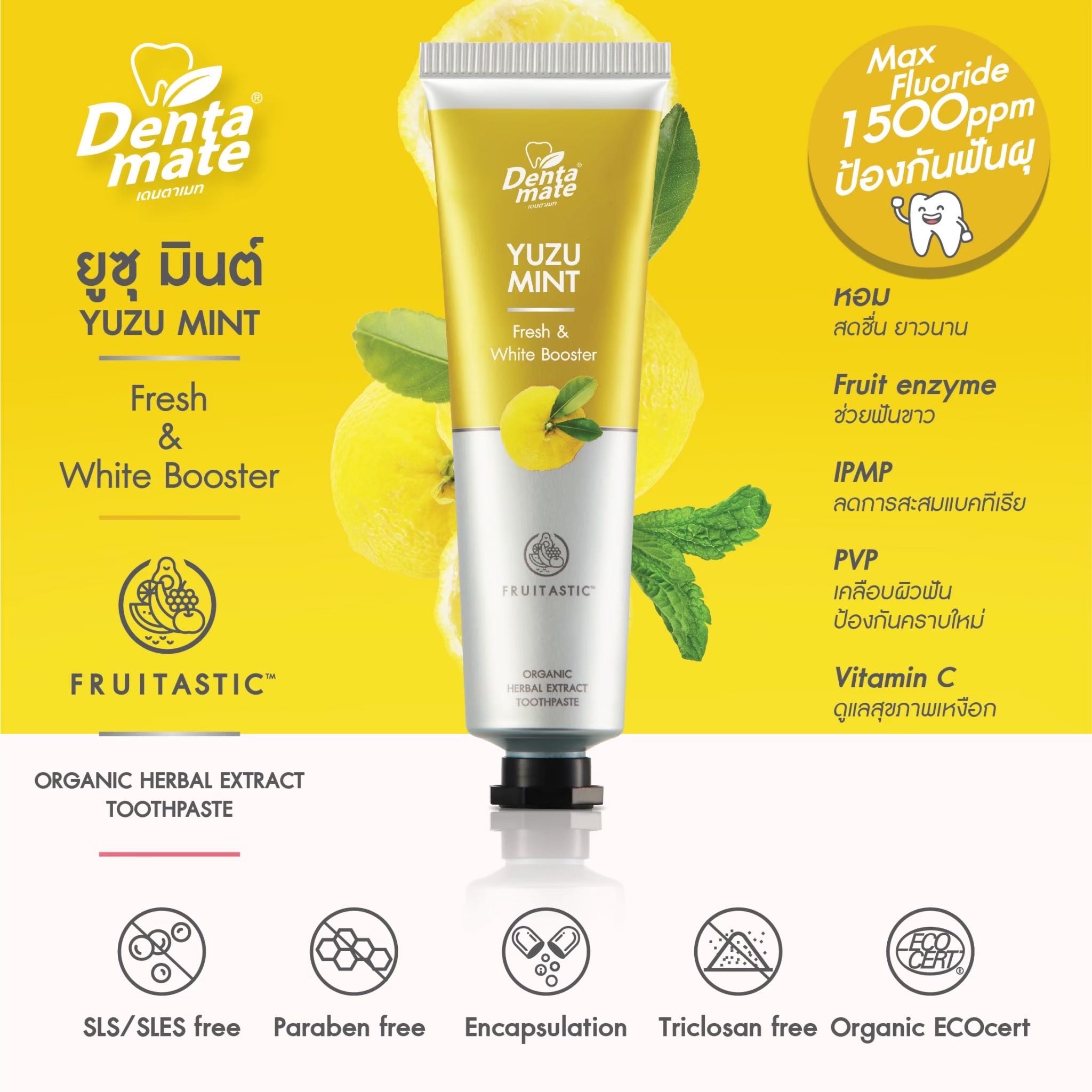 [แพ็คคู่สุดคุ้ม 2 หลอด] Dentamate Yuzu Mint Herbal Extract Toothpaste ...
