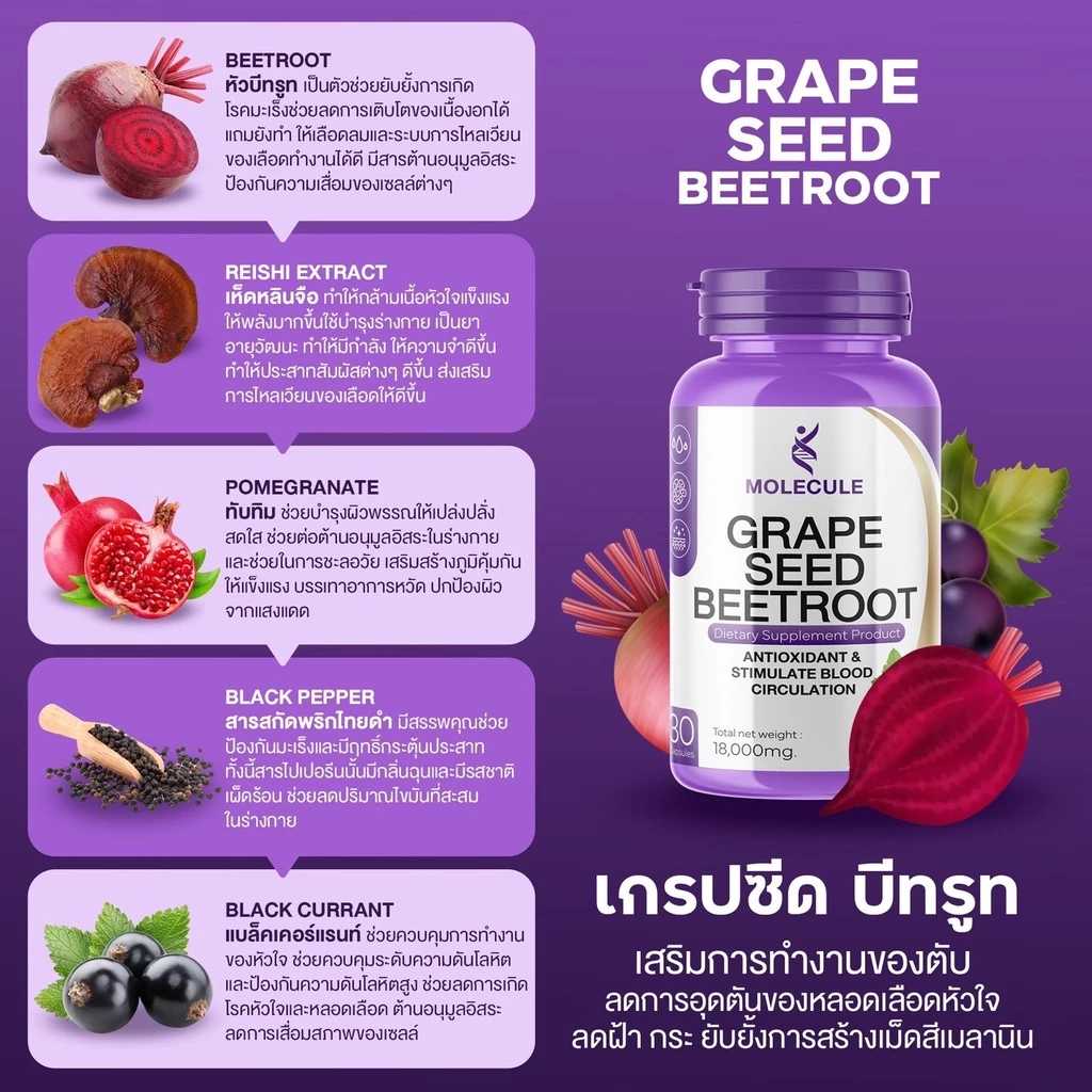 Molecule Grape Seed Beetroot 30 แคปซูล โมเลกุล เกรปซี้ด บีทรูท | LINE ...