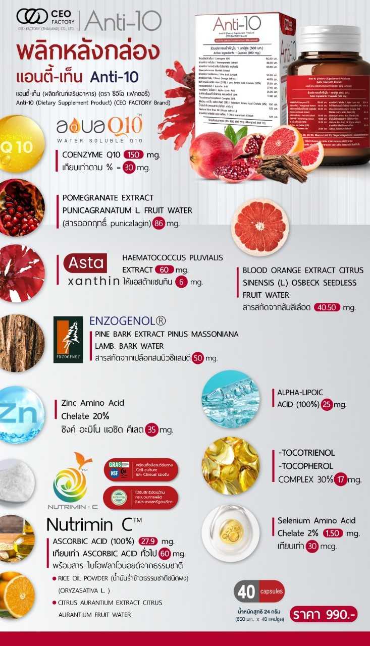 แอนตี้-เท็น Anti-10 40 แคปซูล วิตามินบำรุงผิว บำรุงร่างกาย แอสตร้าแซนที ...
