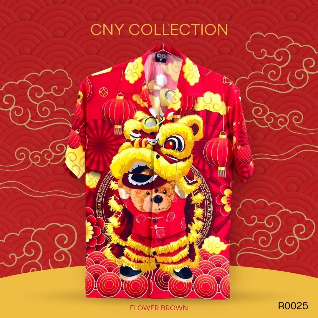 CNY Shirt (Pre-order) เสื้อเชิ้ตลายตรุษจีน 2024 หมีเชิดสิงโต R0025 ...