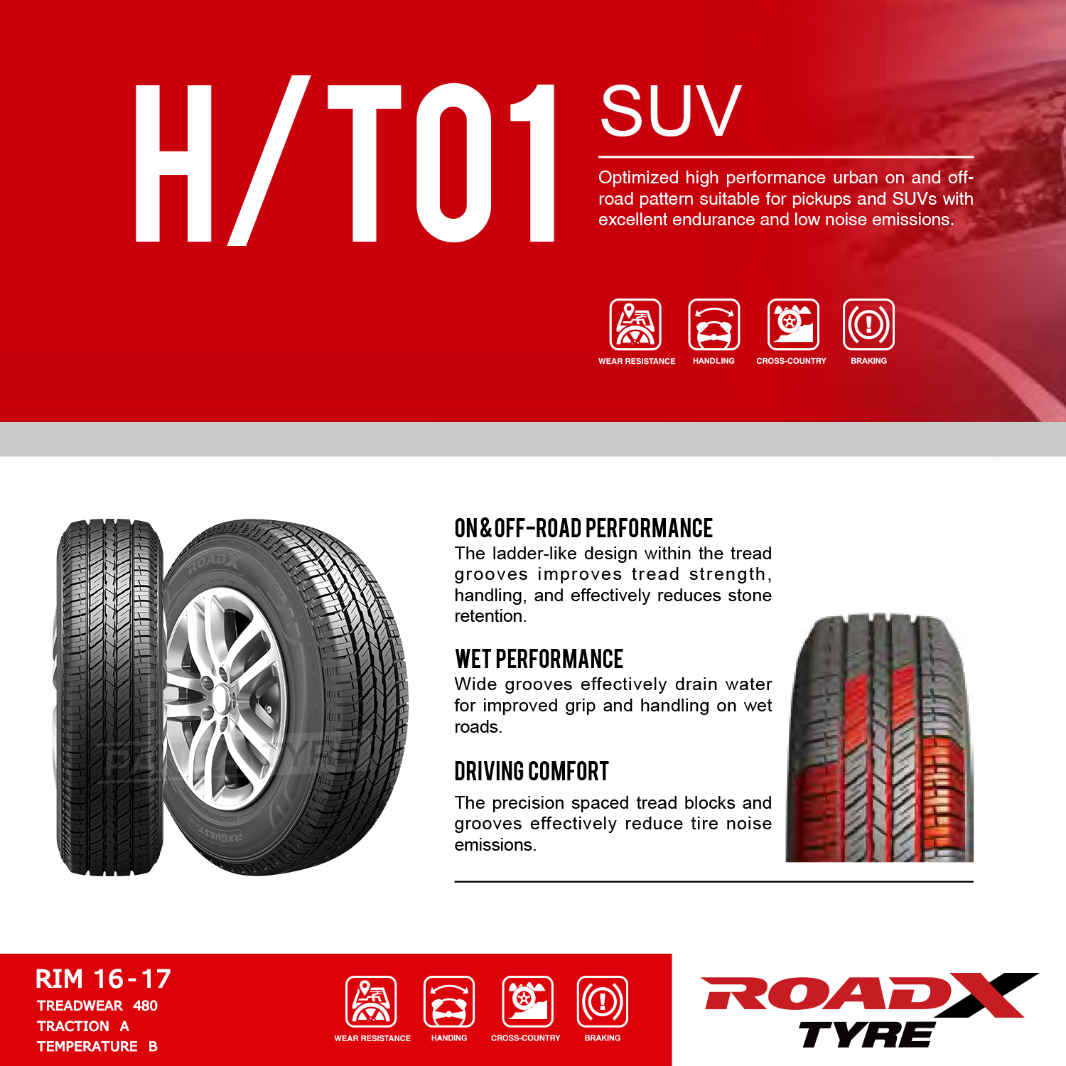 ROADX 245/70R16 (ยางขอบ16) รุ่น HT01 จำนวน 1 เส้น (ยางใหม่ผลิตปี 2024 ...