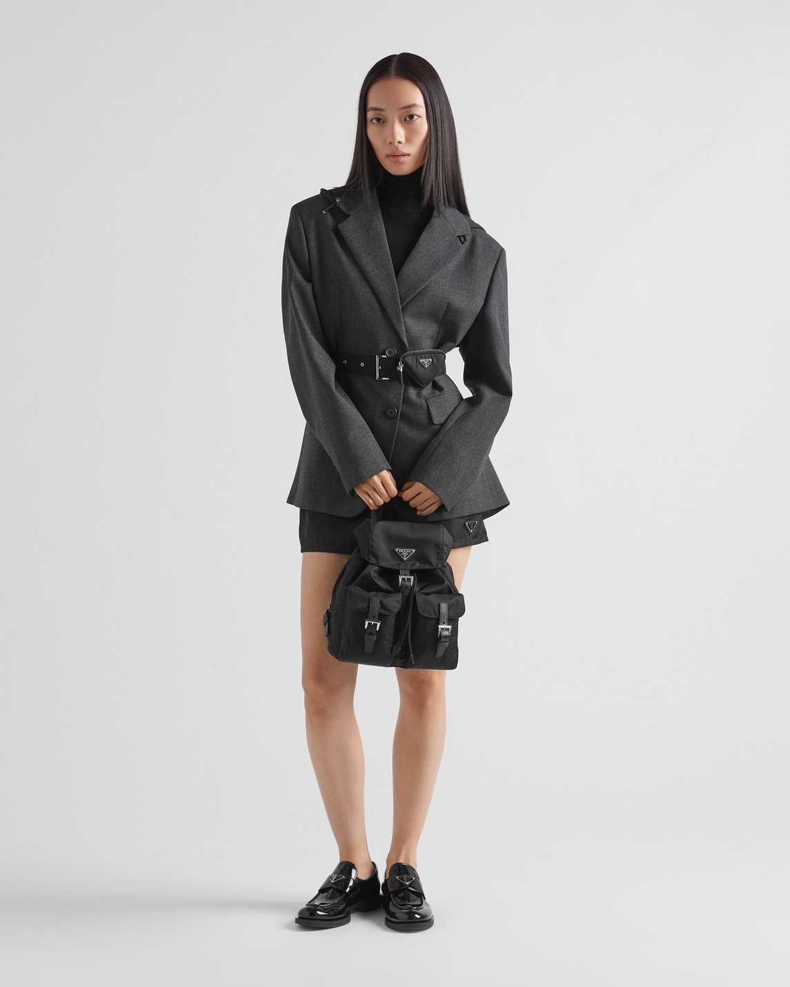 Prada Nylon Bag Pack Rucksack 1Bz677 Black Metal Fittings Triangle ...